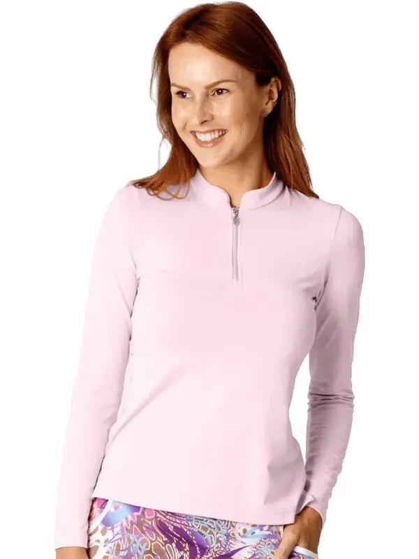 SOFIBELLA Quarter Zip Long Sleeve Golf Shirt - Cotton Candy