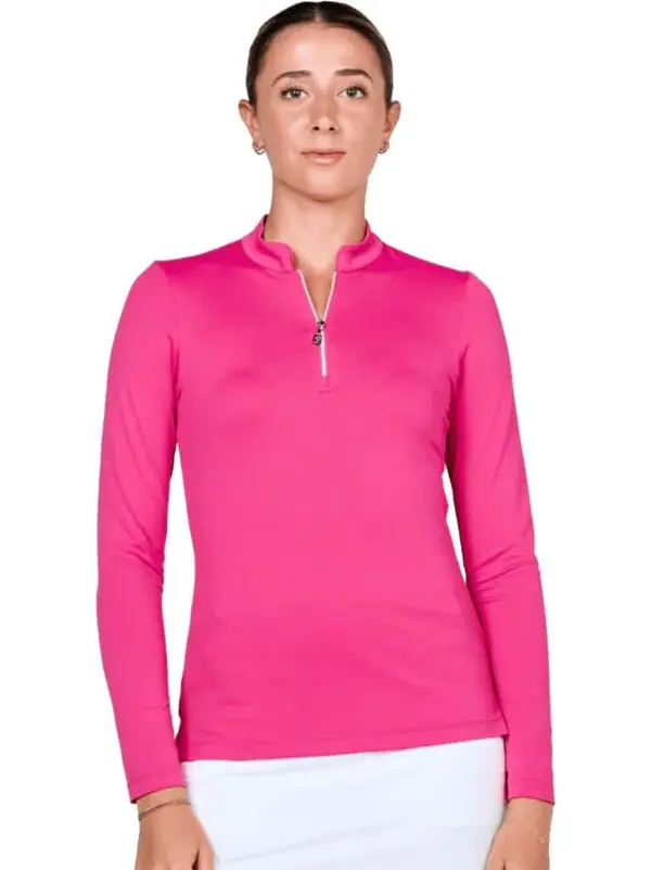 SOFIBELLA Quarter Zip Long Sleeve Golf Shirt - Girly
