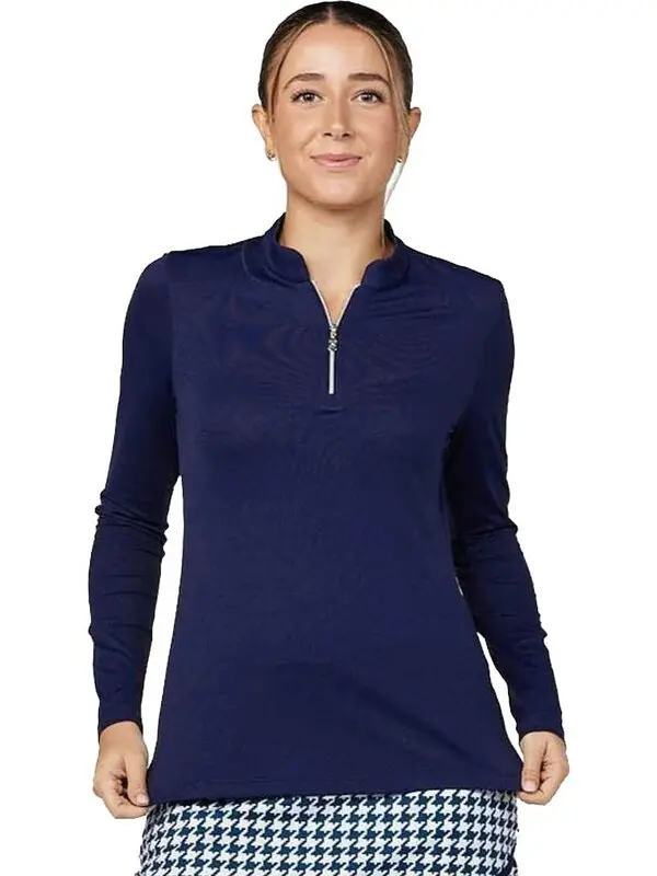 SOFIBELLA Quarter Zip Long Sleeve Golf Shirt - Navy