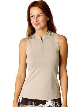 SOFIBELLA Sleeveless Golf Polo - Tan
