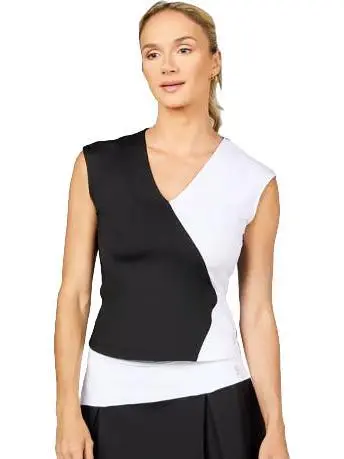 SOFIBELLA Cap Sleeve Tennis Tank - Black/white
