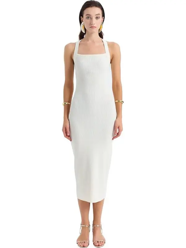 MONLICIA Knit Crisscross Back Bodycon Midi Dress - Ivory