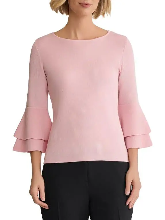 KASPER Flare Sleeve Ribbed Sweater - Tutu Pink