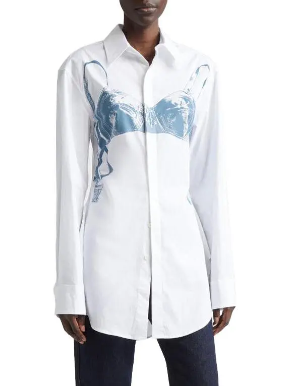 Jean Paul Gaultier Scanned Bra Trompe L'oeil Poplin Shirt - White/blue Grey