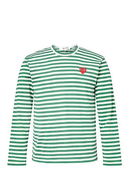 Play Comme Des Garcon Striped Crewneck Cotton-jersey T-shirt - Green