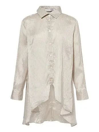 Palmer//harding Rhythm Stripe-print Silk-blend Shirt - Beige