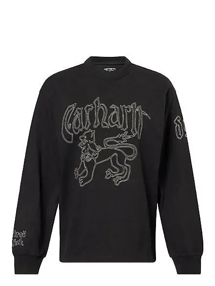 Carhartt Work In Progress Stitched-logo Long-sleeved Cotton T-shirt - Black / Salt