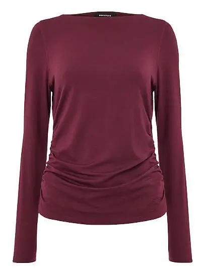 Whistles Long-sleeved Ruched Jersey Top - Plum/claret
