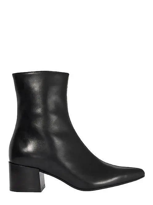 DUNE Leather Heeled Ankle Boots - Black Plain Leather