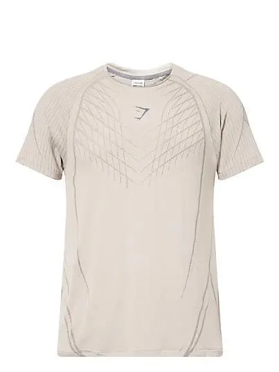 GYMSHARK Apex Seamless Crewneck Woven T-shirt - Mushroom Grey/pitch Grey