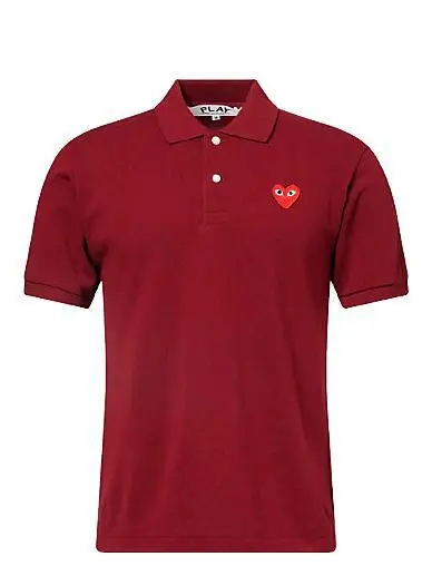 Play Comme Des Garcon Heart Short-sleeves Cotton-piqué Polo Shirt Xxl - Burgundy