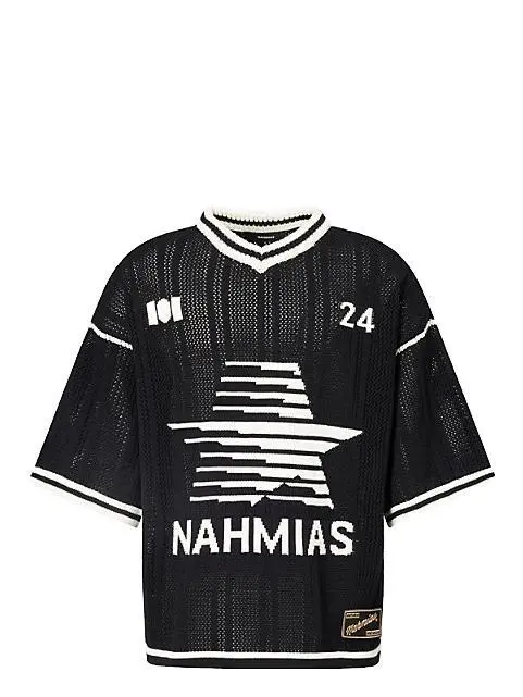 NAHMIAS Star Football V-neck Cotton-knit T-shirt - Black