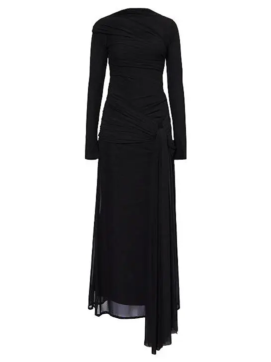 DEME Draped Stretch-mesh Gown - Black
