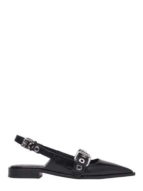 Maje Eyelet-embellished Leather Slingback Flats - Black