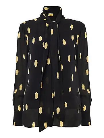 Whistles Polka-dot Tie-neck Woven Blouse - Black