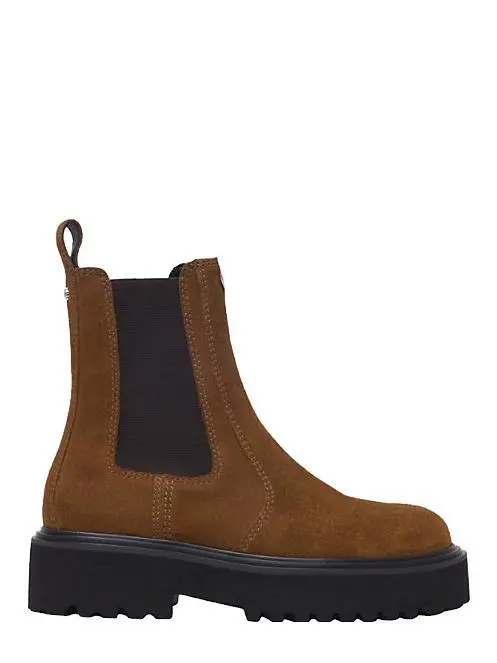 Maje Suede Chelsea Boots With Brand Plaque - Tabacco