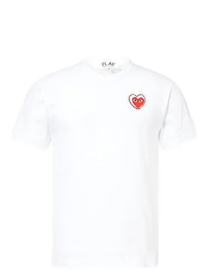 Play Comme Des Garcon Comme Des Garçons Play X Metalstone Emblem Cotton-jersey T-shirt - Whitexred