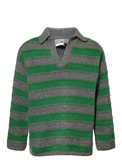 THE ELDER STATESMAN Dume Striped Cashmere Jumper - Fern/granite