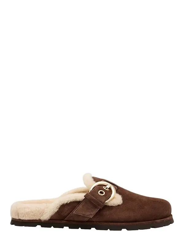 STUART WEITZMAN Chrystie Shearling-lined Mules - Brown White
