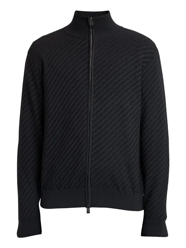 Brioni Basketweave Stitch Full-zip Sweater - Black