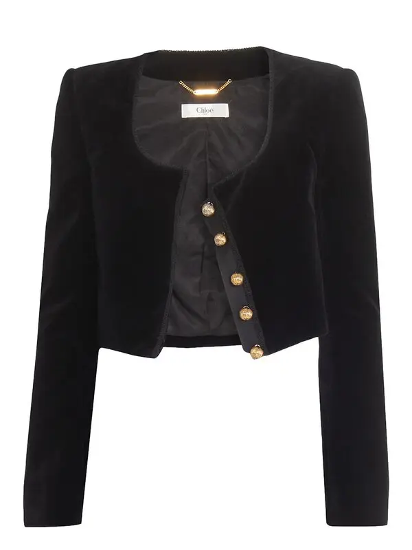 Chloé Velvet Cropped Top Coat - Black