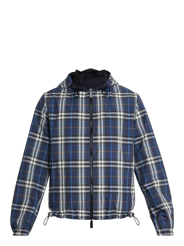Burberry Check Hooded Zip-up Jacket - Pilot Blue