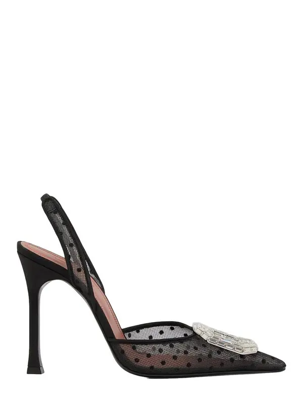 Amina Muaddi 105mm Camelia Polka-dot Lace Slingback Pumps - Black
