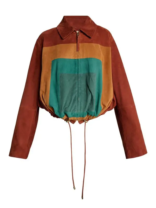 Loewe Colorblock Suede Balloon Jacket - Brown Dark