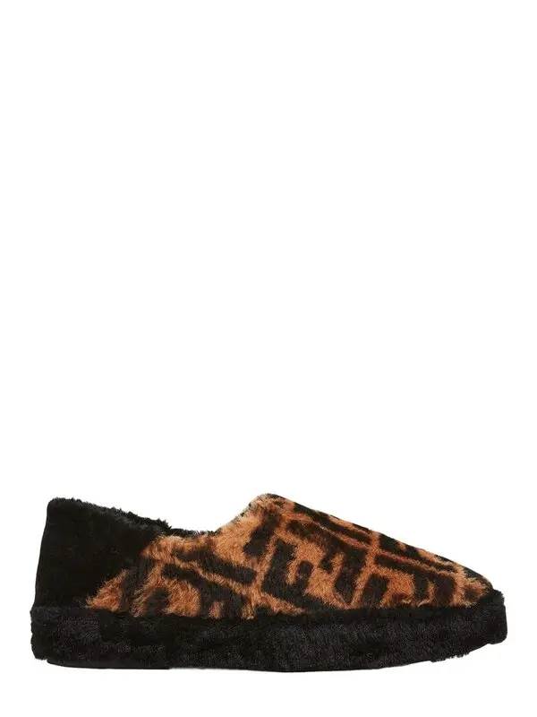 Fendi Ff Logo Shearling Slippers - Tabacco/nero/nero