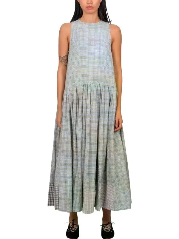 STORY MFG. Echo Checked Maxi Dress - Blue