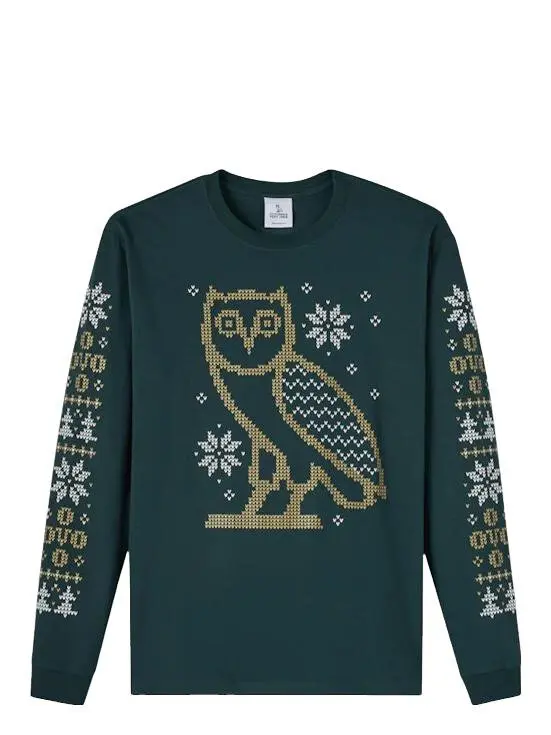 OVO Snowflake Owl Long Sleeve T-shirt - Midnight Green