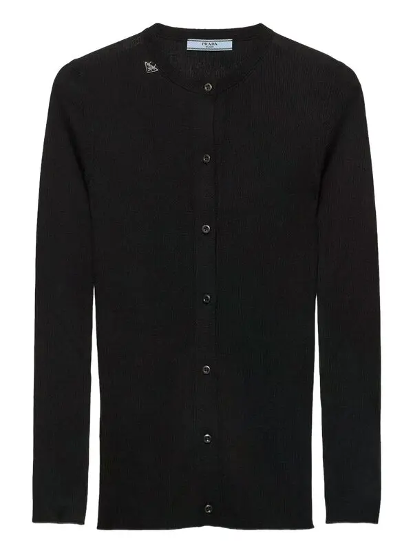 Prada Ribbed Buttoned Cardigan - Black