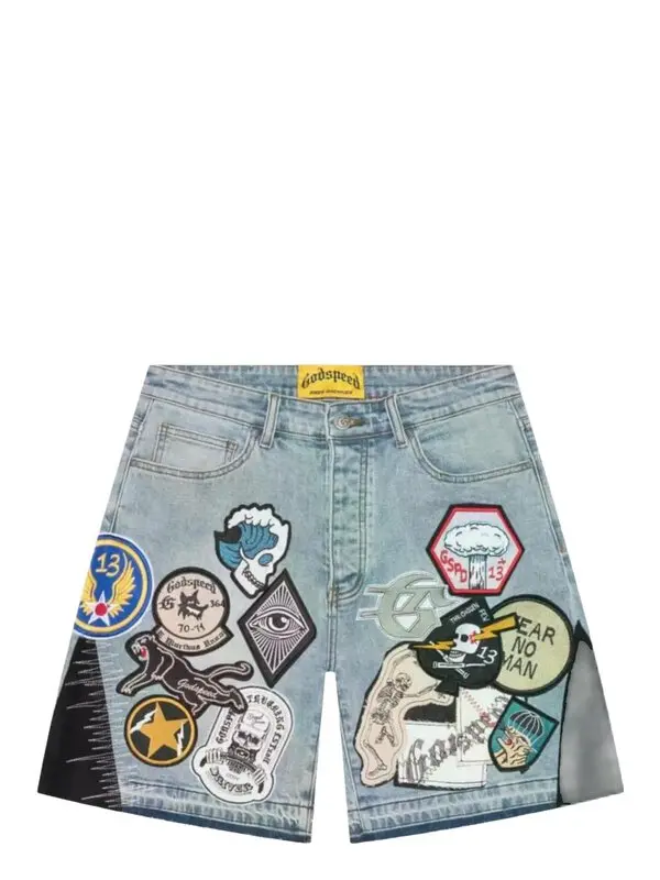 GODSPEED Patchwork Denim Shorts - Blue
