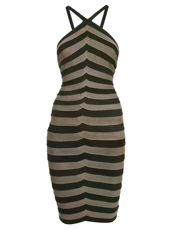 Herve Leger Striped Midi Dress - Black