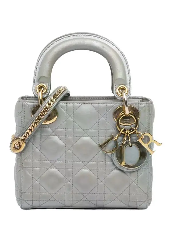 Dior 2019 Mini Metallic Lambskin Cannage Lady Satchel - Grey