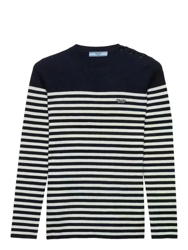 Prada Striped Ribbed Knit Sweater - Blue