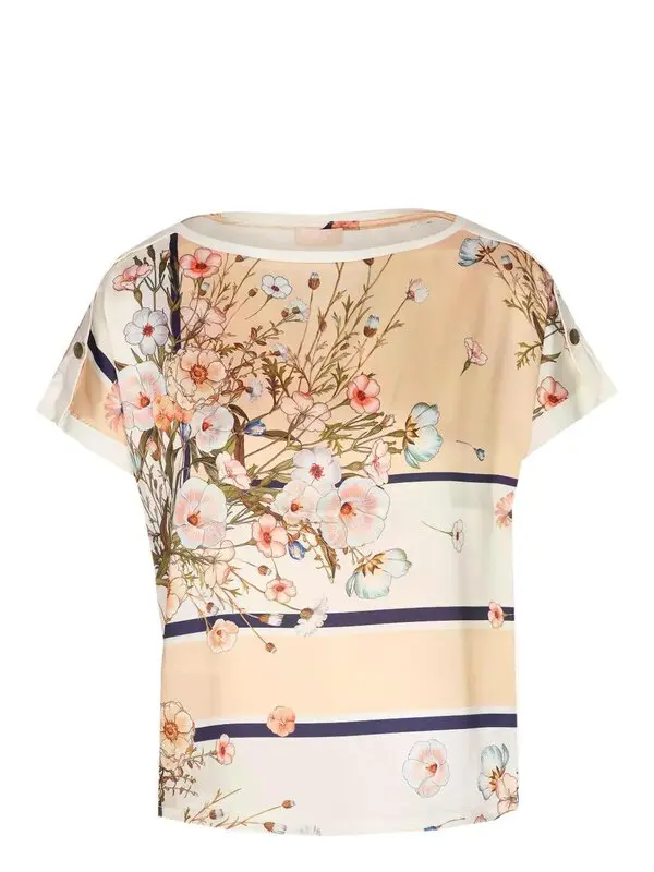 Liu Jo Floral-print T-shirt With Shoulder Buttons - White