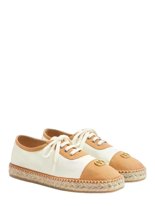 Valentino Garavani Palm Avenue Espadrilles In Canvas And Buffalo - Neutrals