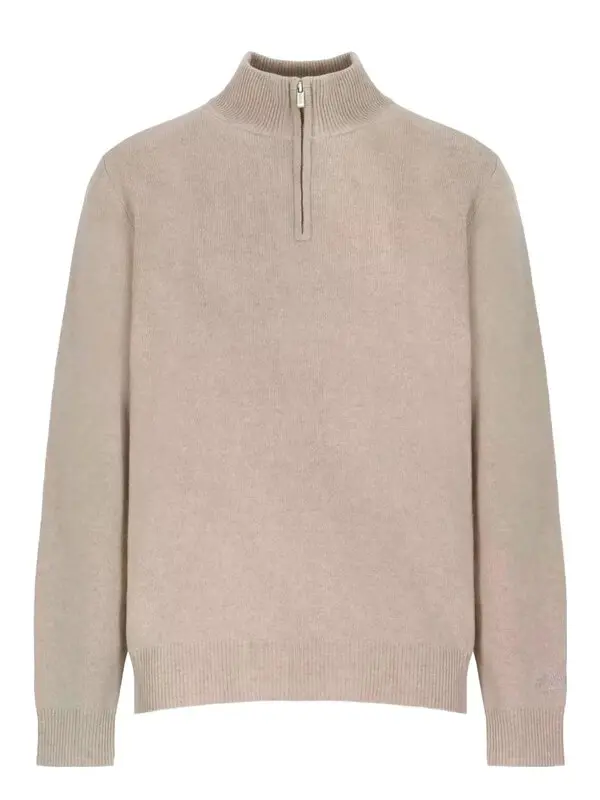MC2 SAINT BARTH Zip-neck Lambswool Sweater - Neutrals