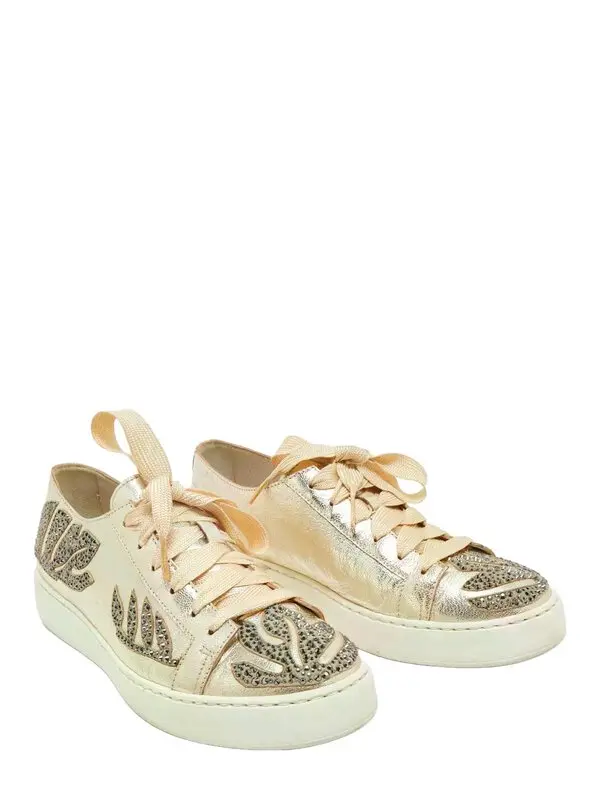 Santoni Embellished Leather Sneakers - Gold
