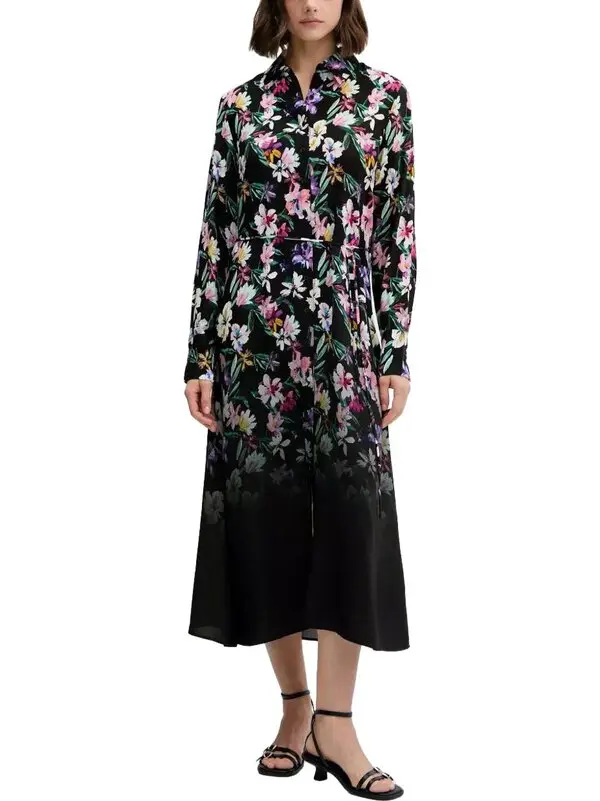Desigual Floral Belted Midi Dress - Black