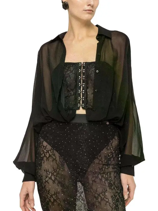NISSA Lace Corset With Shirt Overlay - Black
