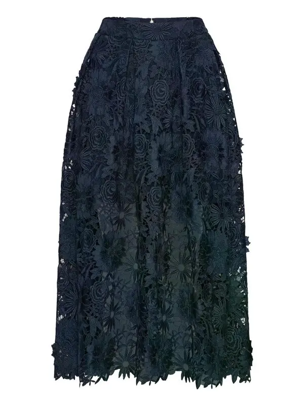 Remain Birger Christensen Floral Lace A-line Midi Skirt - Blue