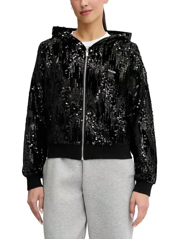 Guess Sequin Embellished Hooded Top - Black