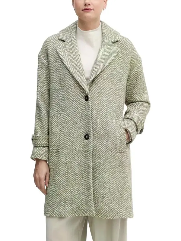 BENETTON Buttoned Herringbone Coat - Green