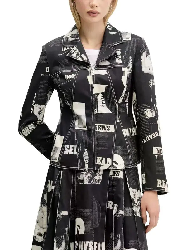 Desigual Printed Blazer With Contrast Stitching - Black