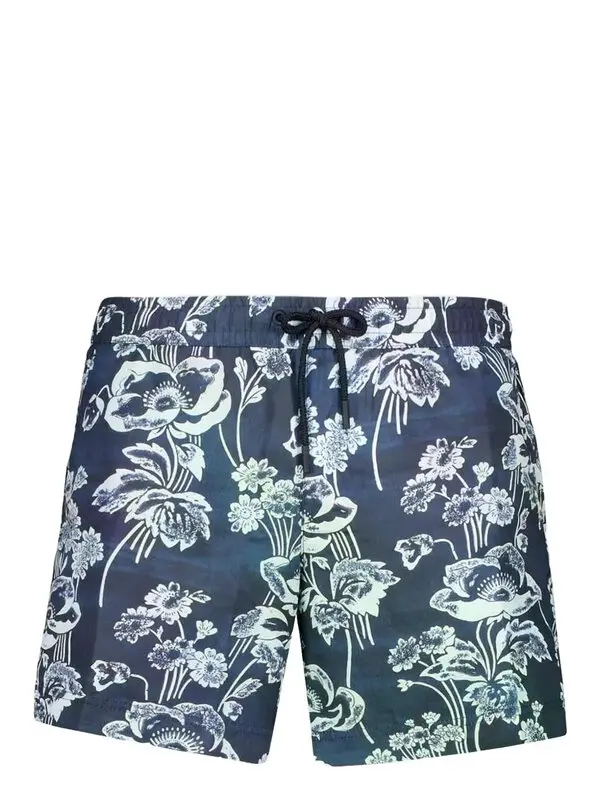 Commas Floral-print Swim Shorts - Blue