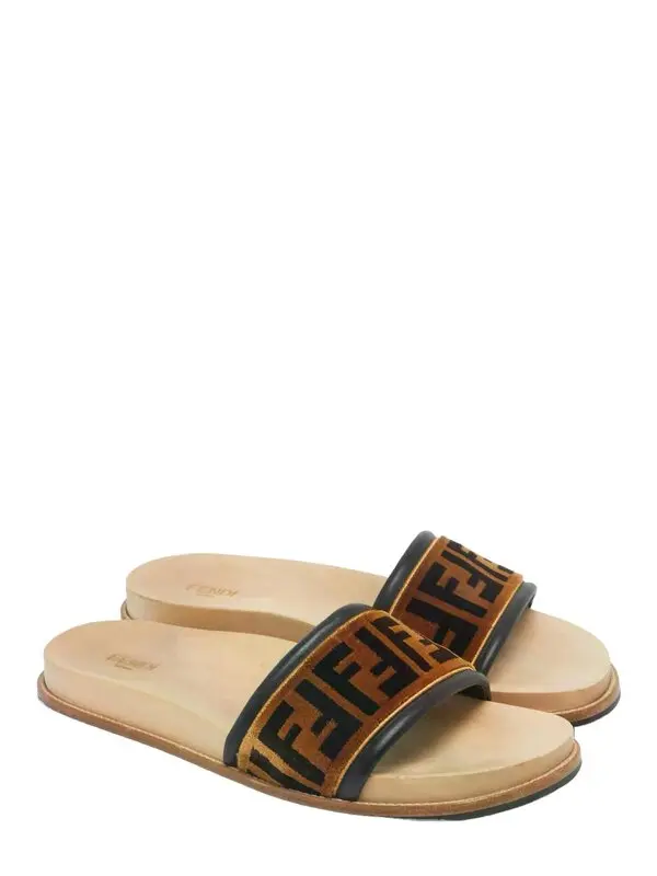 Fendi Zucca-pattern Velvet Sandals - Brown