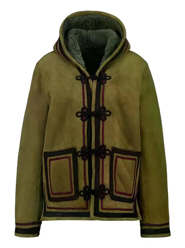 BAZISZT Hooded Leather Jacket - Green