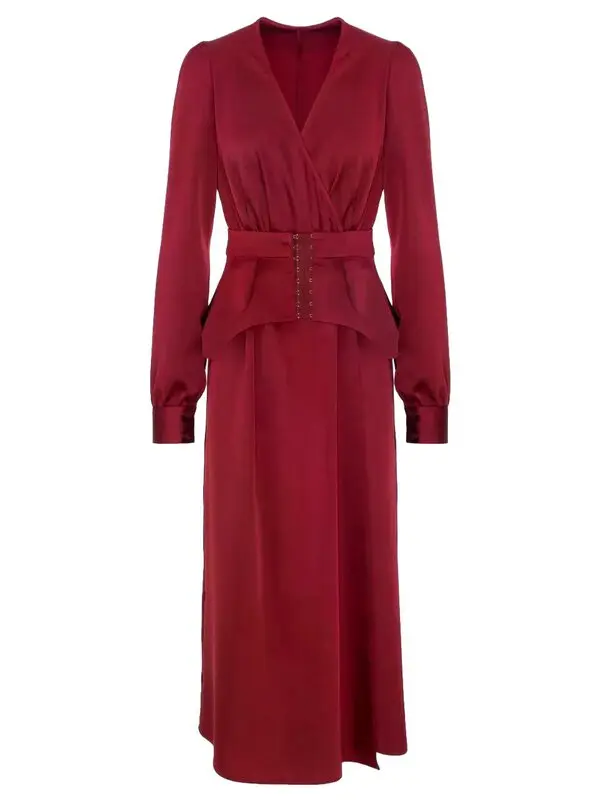 MURMUR V-neck Long Sleeve Midi Dress - Red